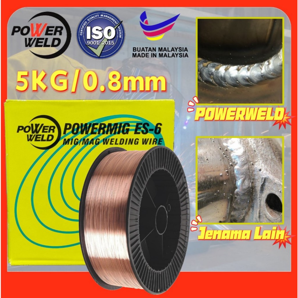 POWERWELD ES-6 MIG MAG 5KG 0.8mm Gas Welding Wire Welding Dawai Made In MALAYSIA | Shopee Malaysia