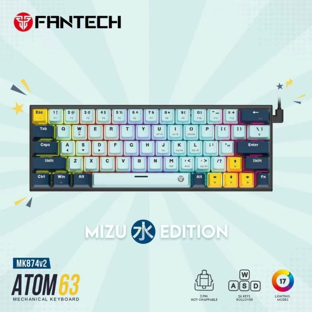 Fantech ATOM Mizu Series Gaming Mechanical Keyboard 60% 75% 95% ATOM 63 81 96 Hotswappable 3 Pin ...