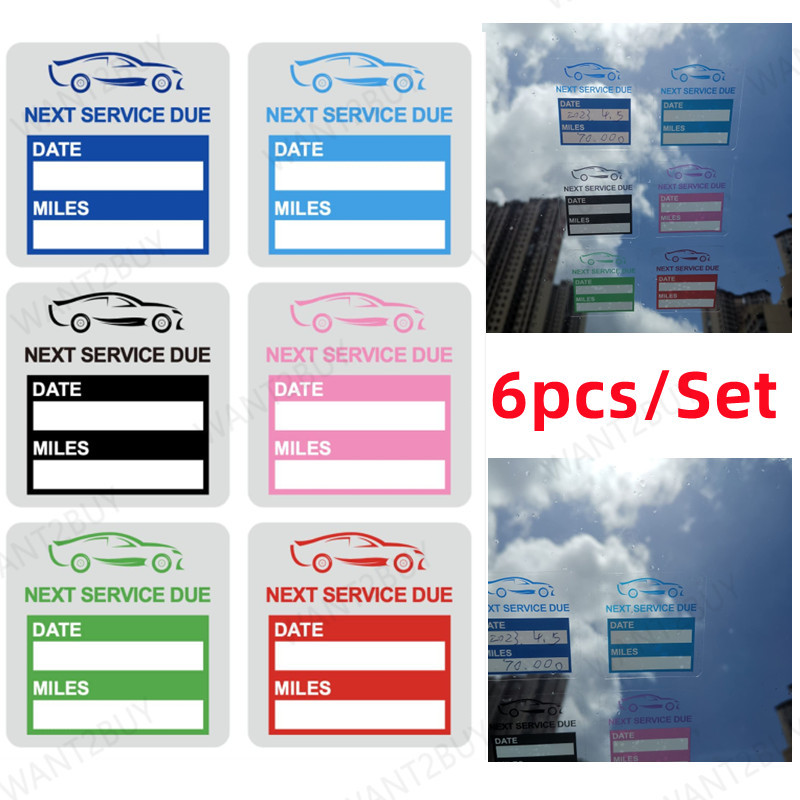 6pcs/Set Sheet 5x5cm Waterproof Next Service Due Date Miles Car Window ...
