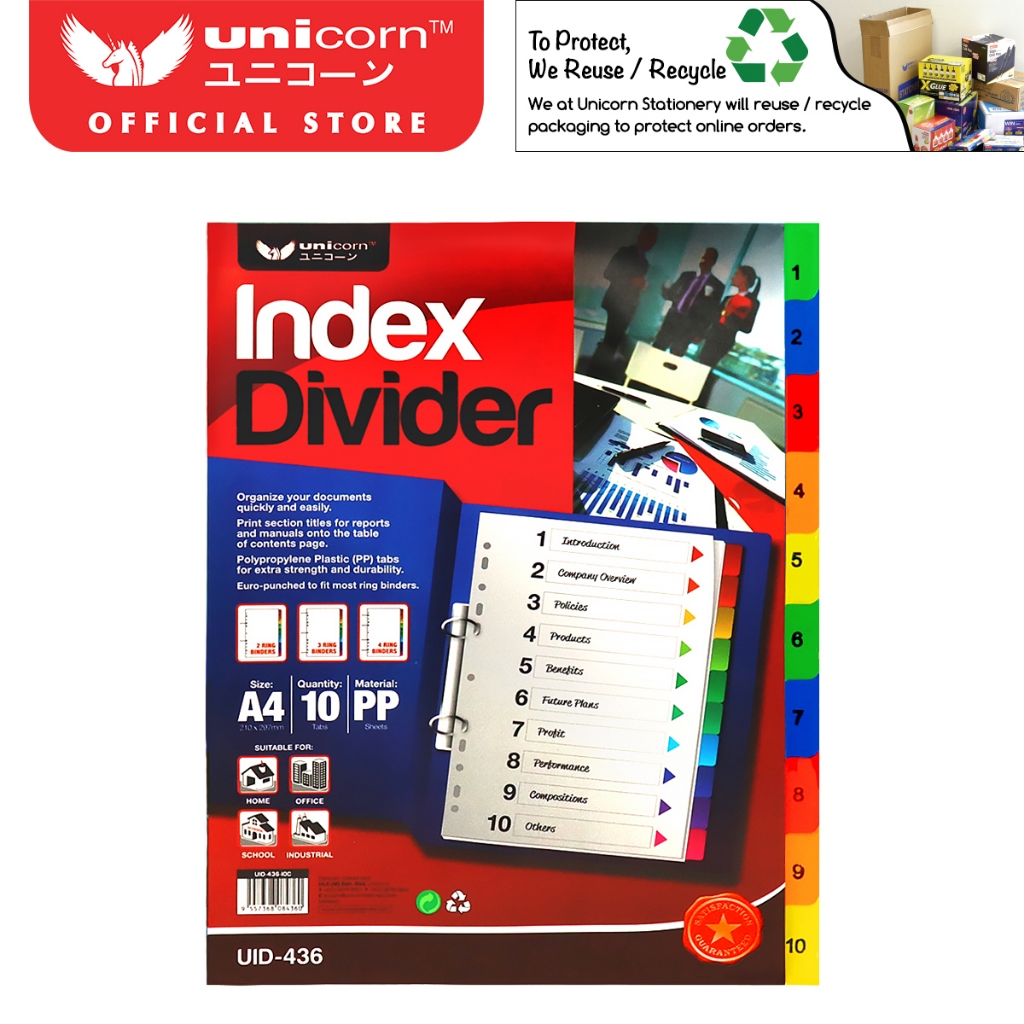 Unicorn A4 Size PP Index Divider Assorted Colour UID-436'10C | Shopee ...