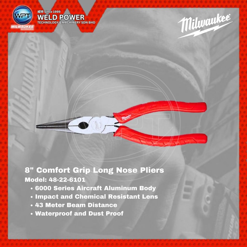 Milwaukee 8" Comfort Grip Long Nose Pliers (Model: 48-22-6101) | Shopee ...