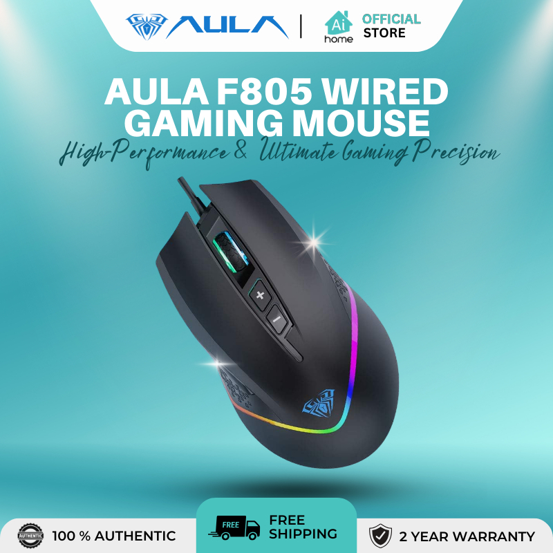 AULA F805 Wired Gaming Mouse Full Color Breathing RGB Backlight 6400 DPI Side Buttons Windows/PC ...