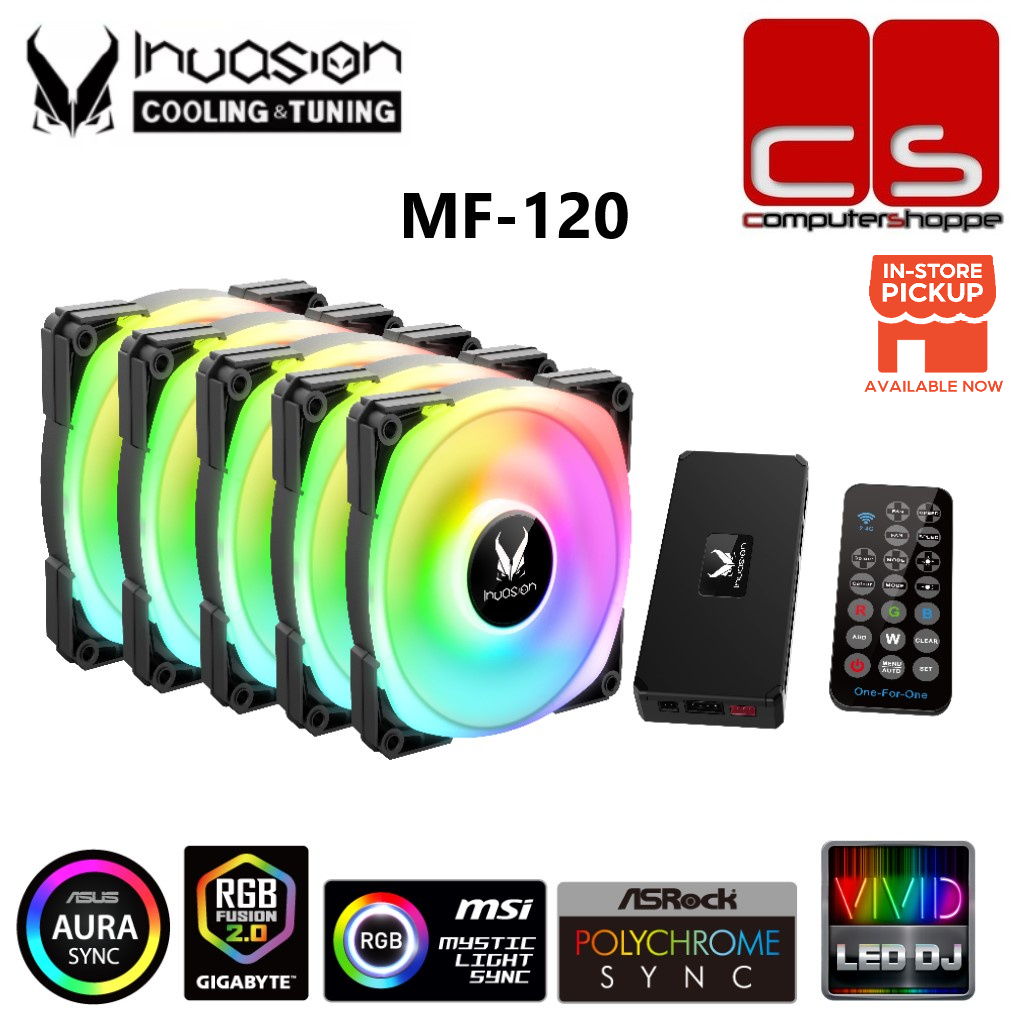 Invasion MF-120 6-in-1 120mm ARGB Fan with Wireless Remote Control Hub ...