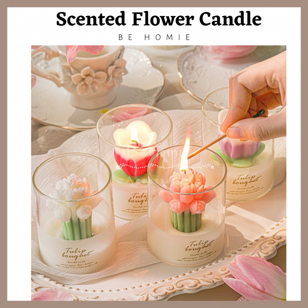 SCENTED FLOWER CANDLE GIFT BOX flower fragrance candle set tulip rose ...