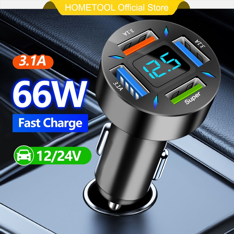 Car Charger LED Display Phone Charger 4USB Ports Digital Display Super ...