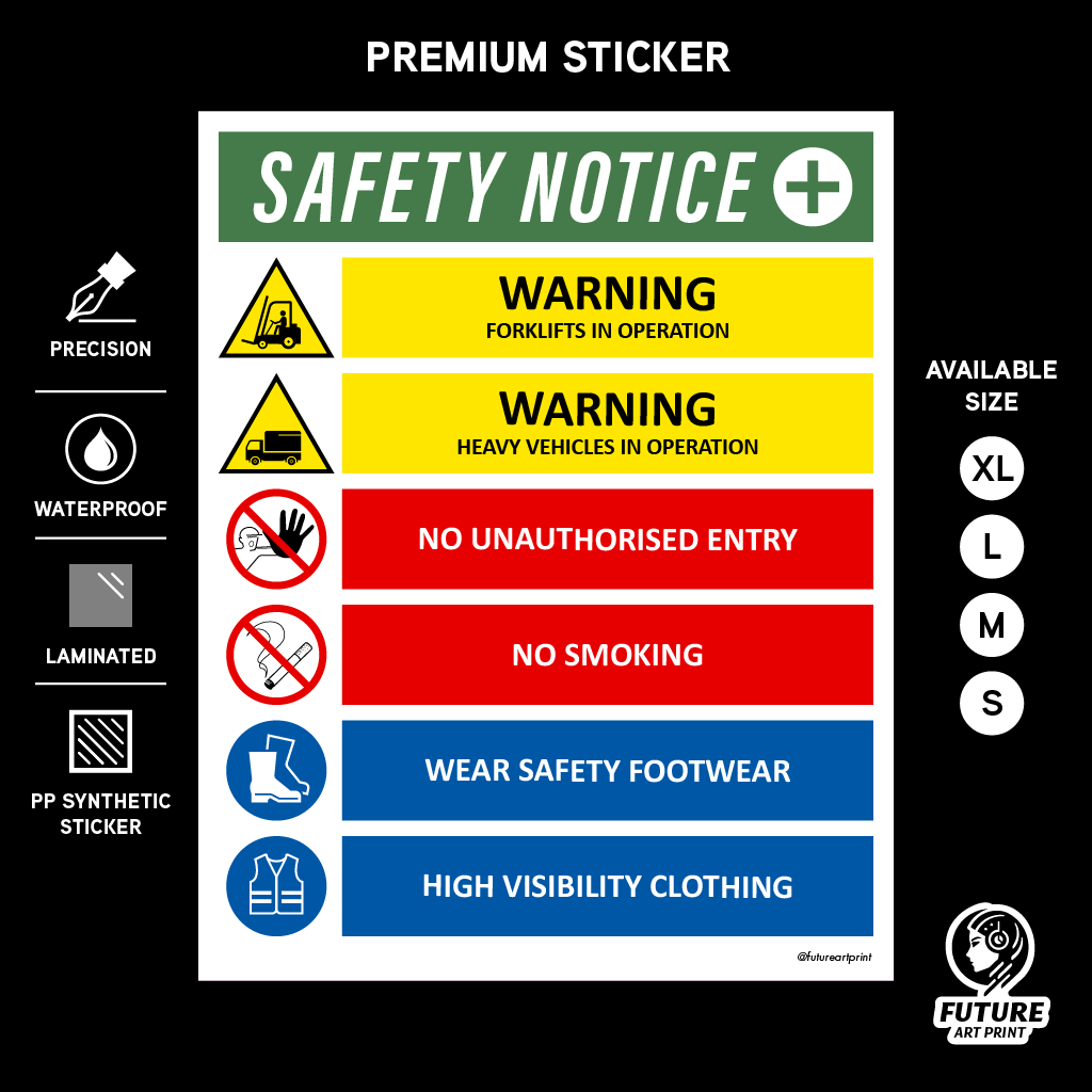 Site Safety Notice Sticker. Warning Caution Prohibition Precaution ...
