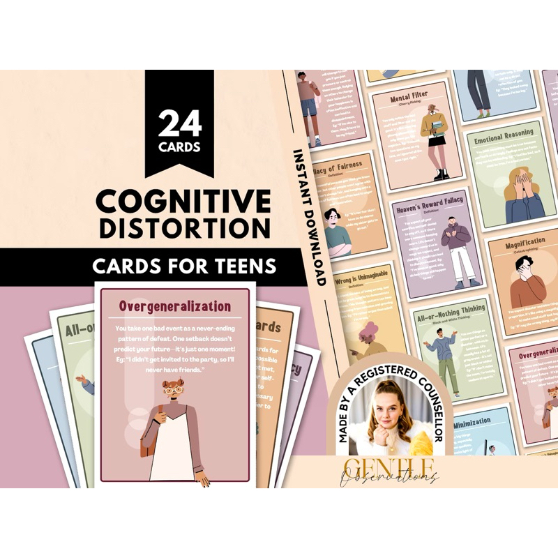 Cognitive Distortion Cards for Teens: CBT Cards, Cognitive Biases ...