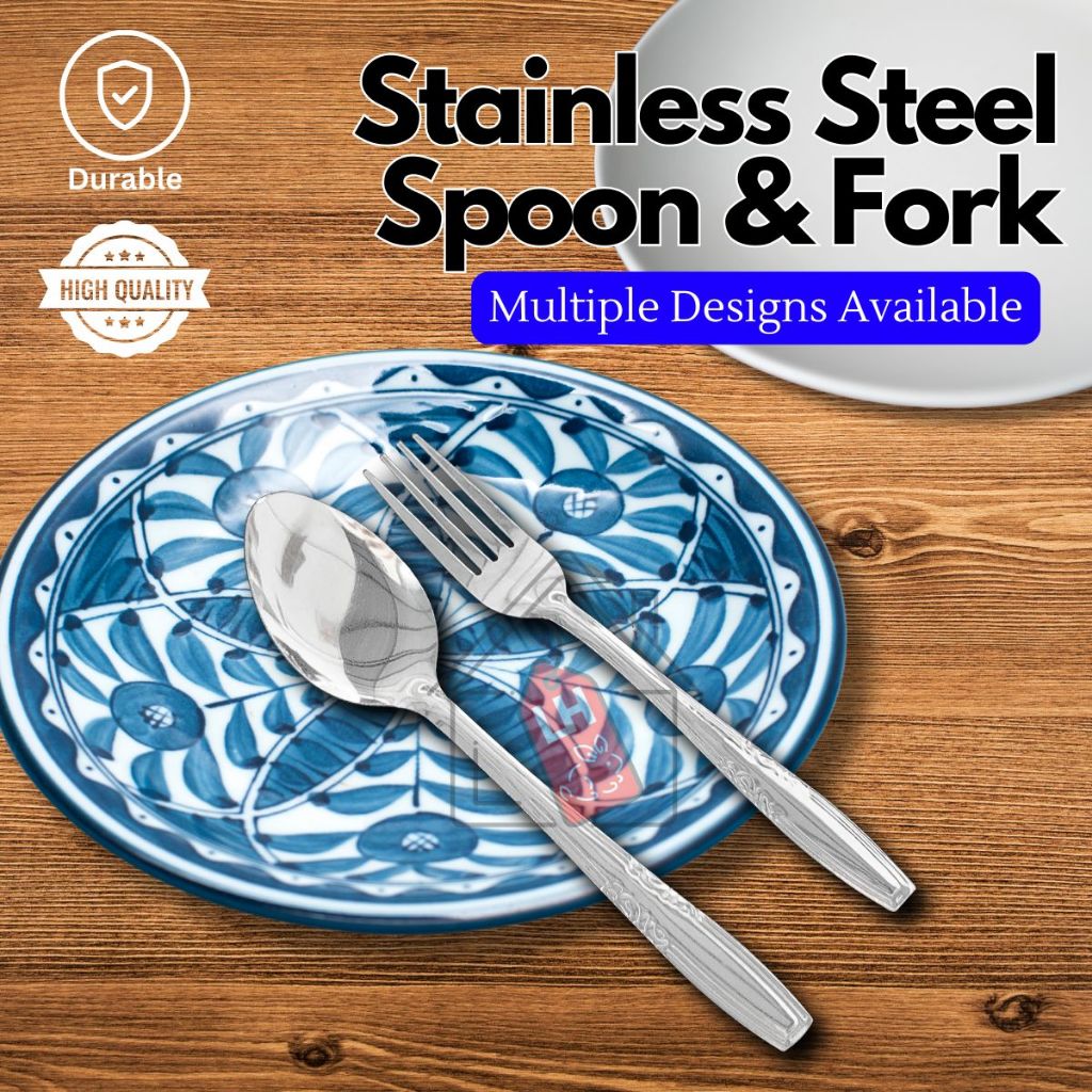 Stainless Steel Spoon and Fork Set Sudu Garfu Makan Cutlery Cutleries ...