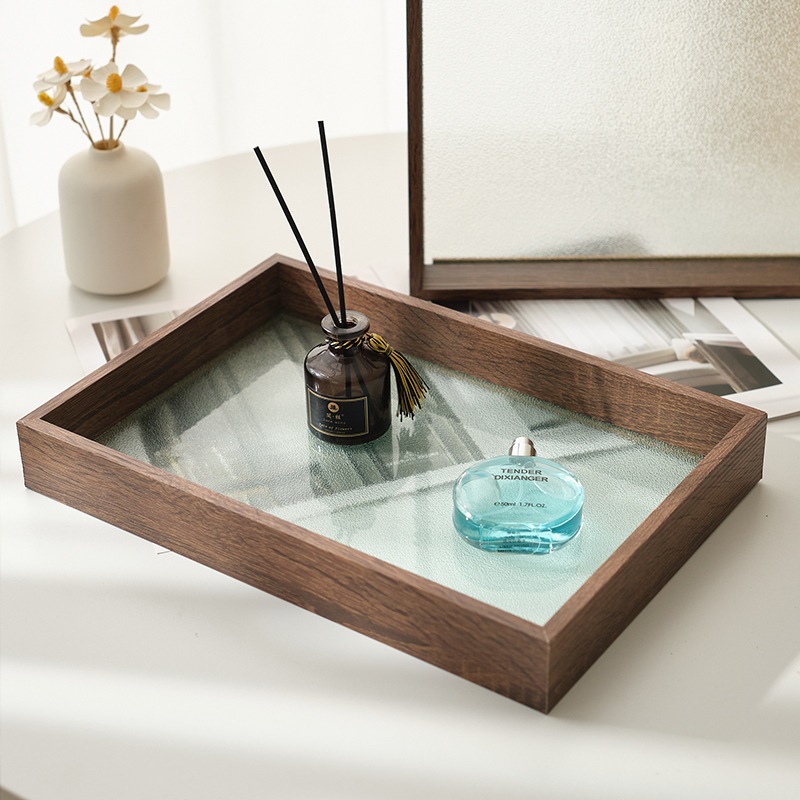 Wooden Decorative Glass Tray Serving Tray Jewellery Tray Perfume Tray ...