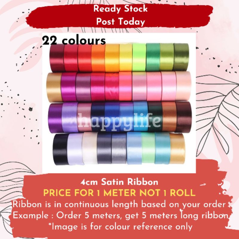 HAPPYLIFE 1 Meter 4cm Satin Ribbon Gift Wrapping Reben Riben Flower ...