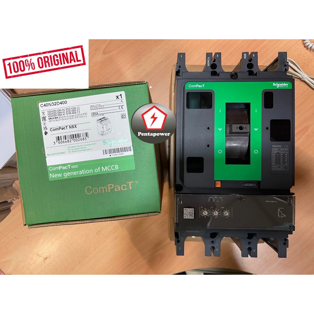 SCHNEIDER C40N32D400 MCCB ComPacT NSX400N, 50kA at 415VAC, MicroLogic 2.3 trip unit 400AMP , 3 ...