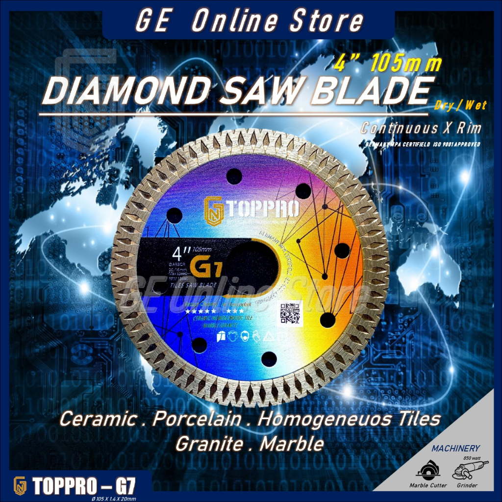 TOPPRO 4''/105mm - G7 Diamond Saw Blade - Wet & Dry | Shopee Malaysia