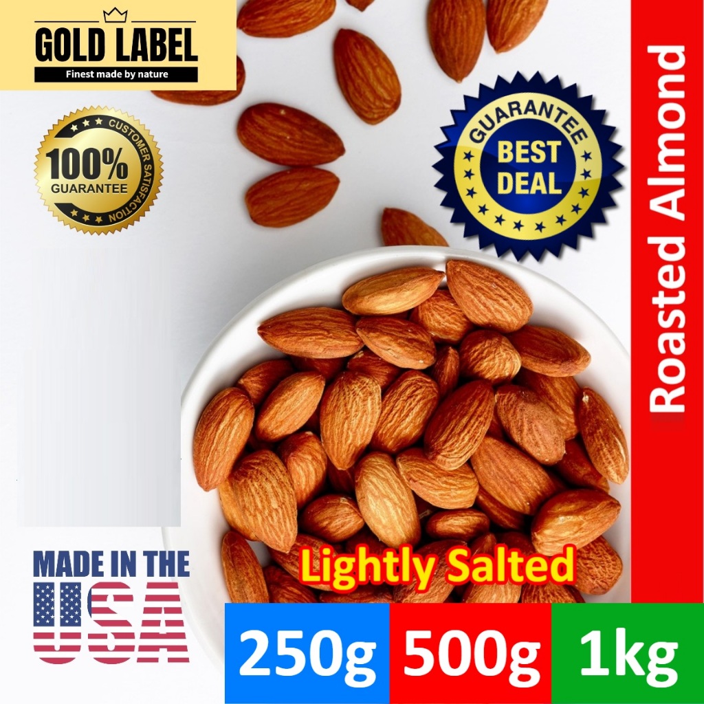 Gold Label Premium Natural Roasted California Almond / Kacang Badam Bakar (Lightly Salted) 250g ...