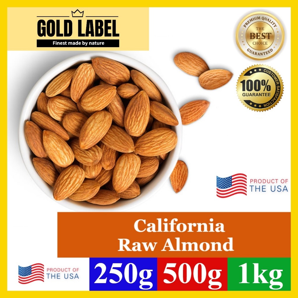 Gold Label Premium Natural Raw California Almond / Kacang Badam Mentah 250g/500g/1kg | Shopee ...