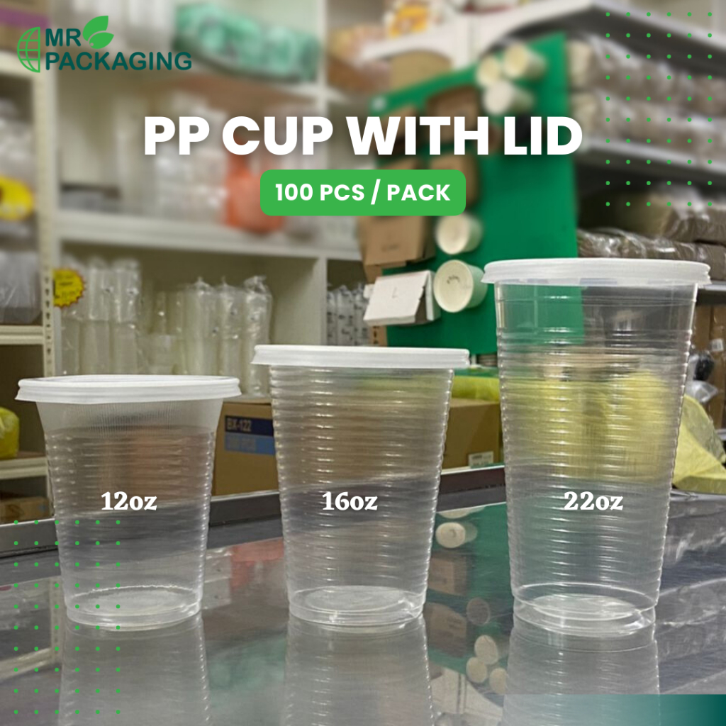 Disposable PP Plastic Clear Cup with Flat Lid/Disposable Cawan Plastik ...