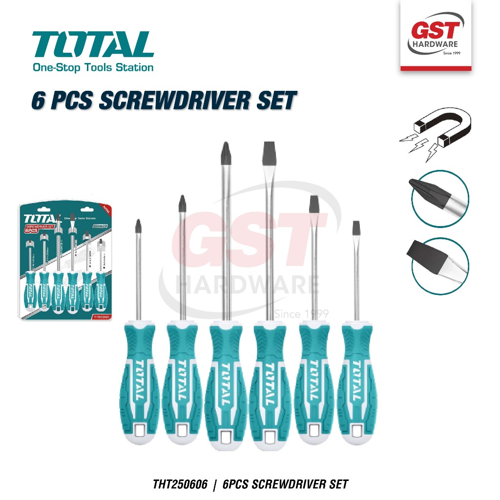 🔥 6pcs TOTAL Screwdriver Set Skru Driver Heavy Duty Screwdriver Set ...