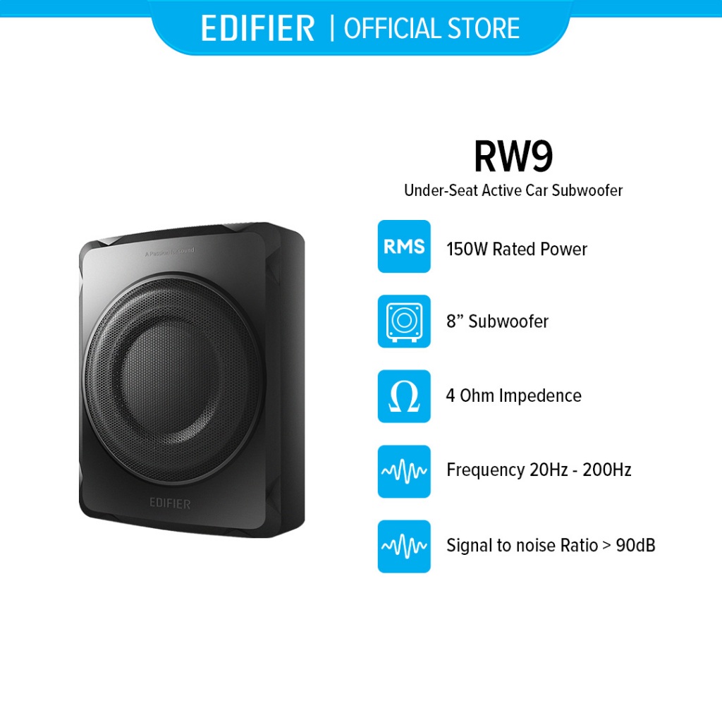 Edifier RW9 Under-Seat Active Car Subwoofer | 8" Woofer | ClassAB Power ...