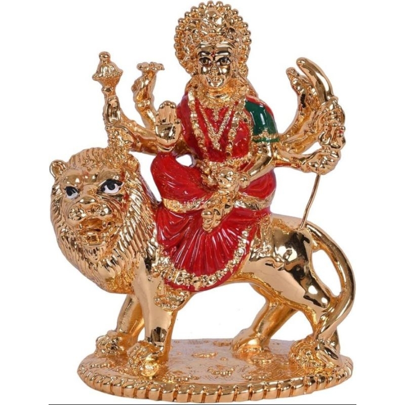 Gold Plated Ceramic Durgai Amman,lashmi,vinayagar statue on Lion Idol ...