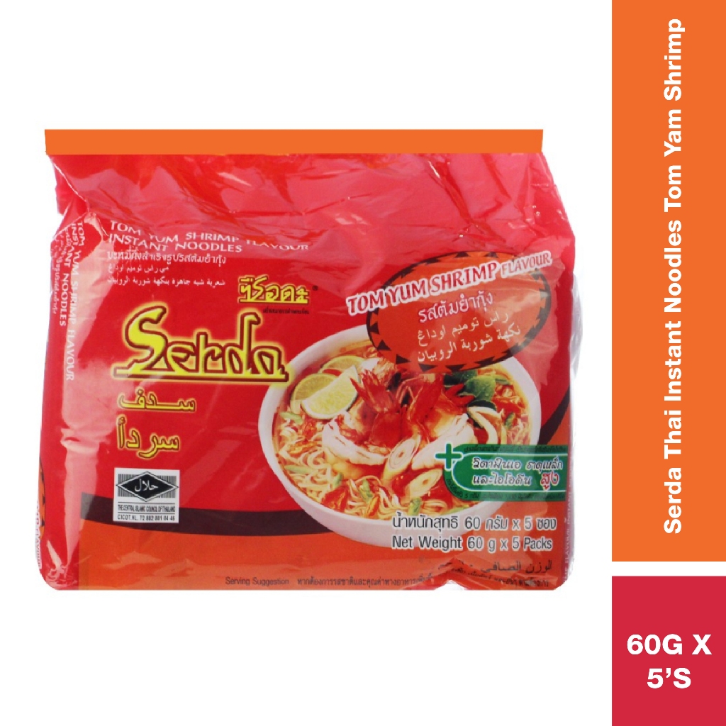 Serda Thai Instant Noodles Tom Yam Shrimp Flavour (60g x 5) | Shopee ...