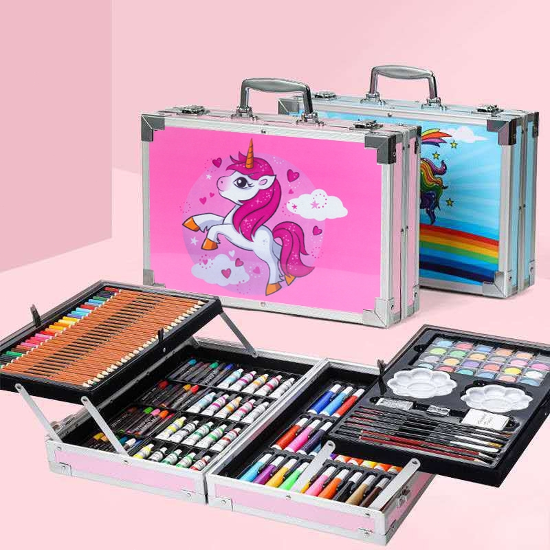 145pcs Kids Stationery Drawing Toys Double Layer Aluminum Box Art ...