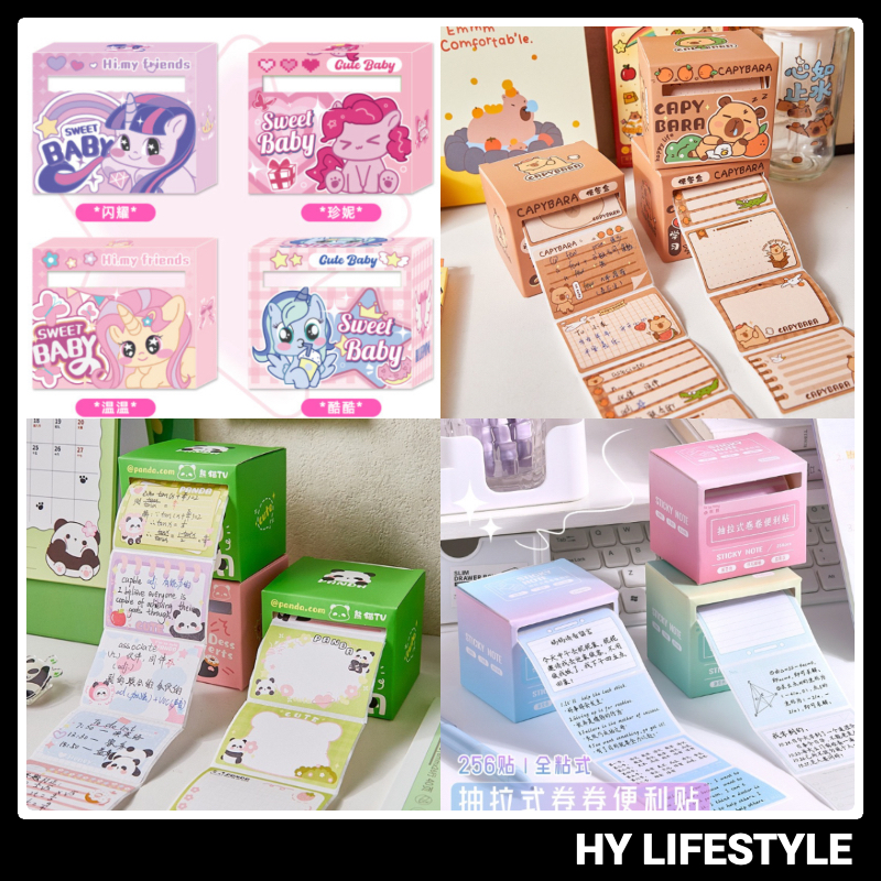 [HY] 250 pcs Pull-Out Sticky Notes Memo Notepad Capybara Unicorn ...