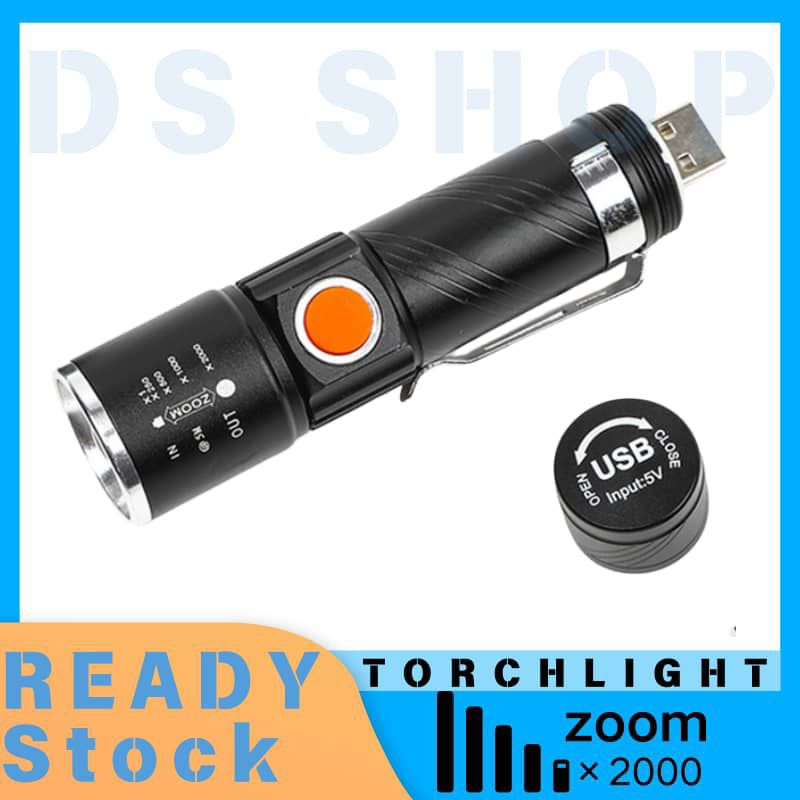 TorchLight Metal Alumunium LED Super Bright ZOOM x2000 USB Rechargeable ...