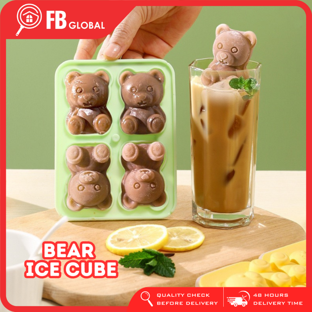 4 Grids Bear Ice Cube For Drinks Silicone Mould Ice Bear Block Cute Ice ...