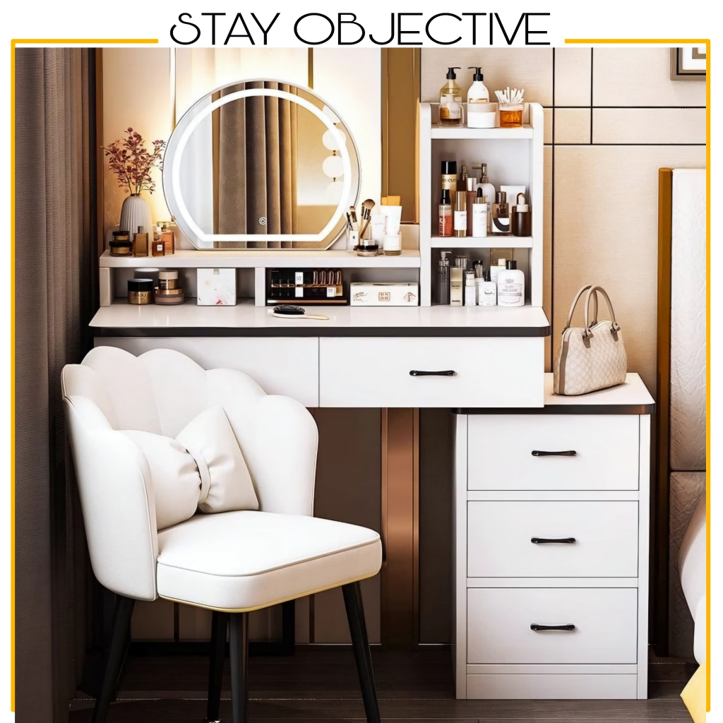 Dressing Makeup Table LED Mirror Modern Dressing Cosmetic Desk Storage ...