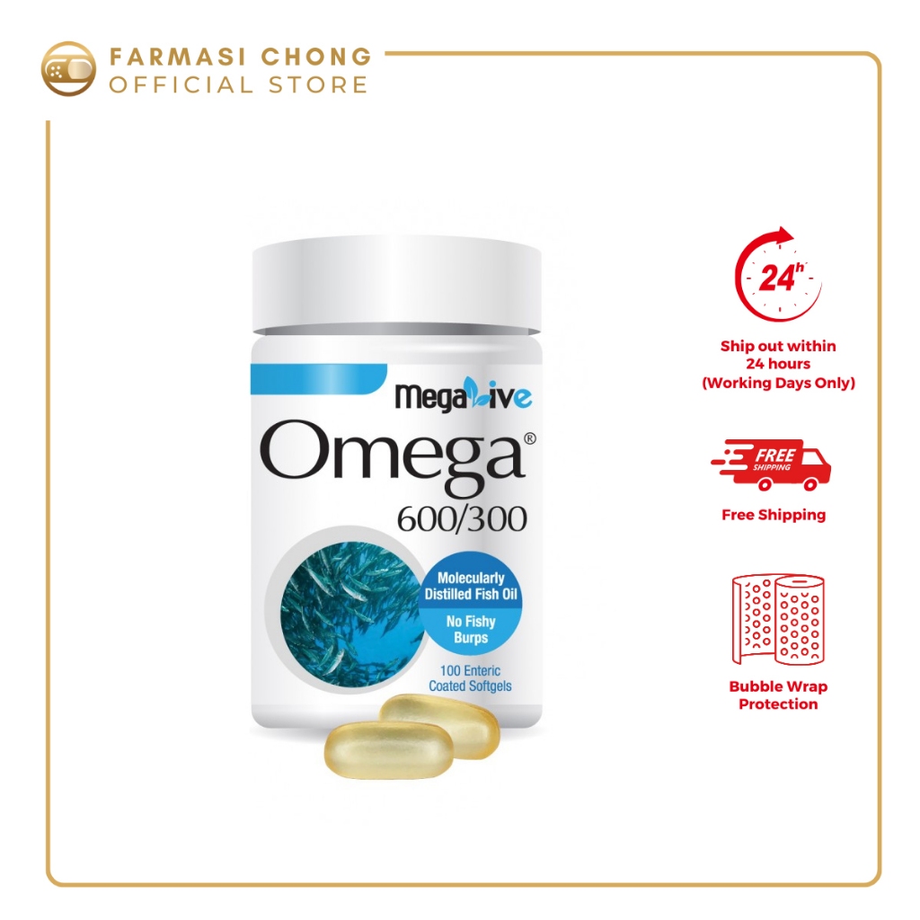 MegaLive Omega Fish Oil 600/300 (100s / 2 x 100s) for Heart, Brain ...