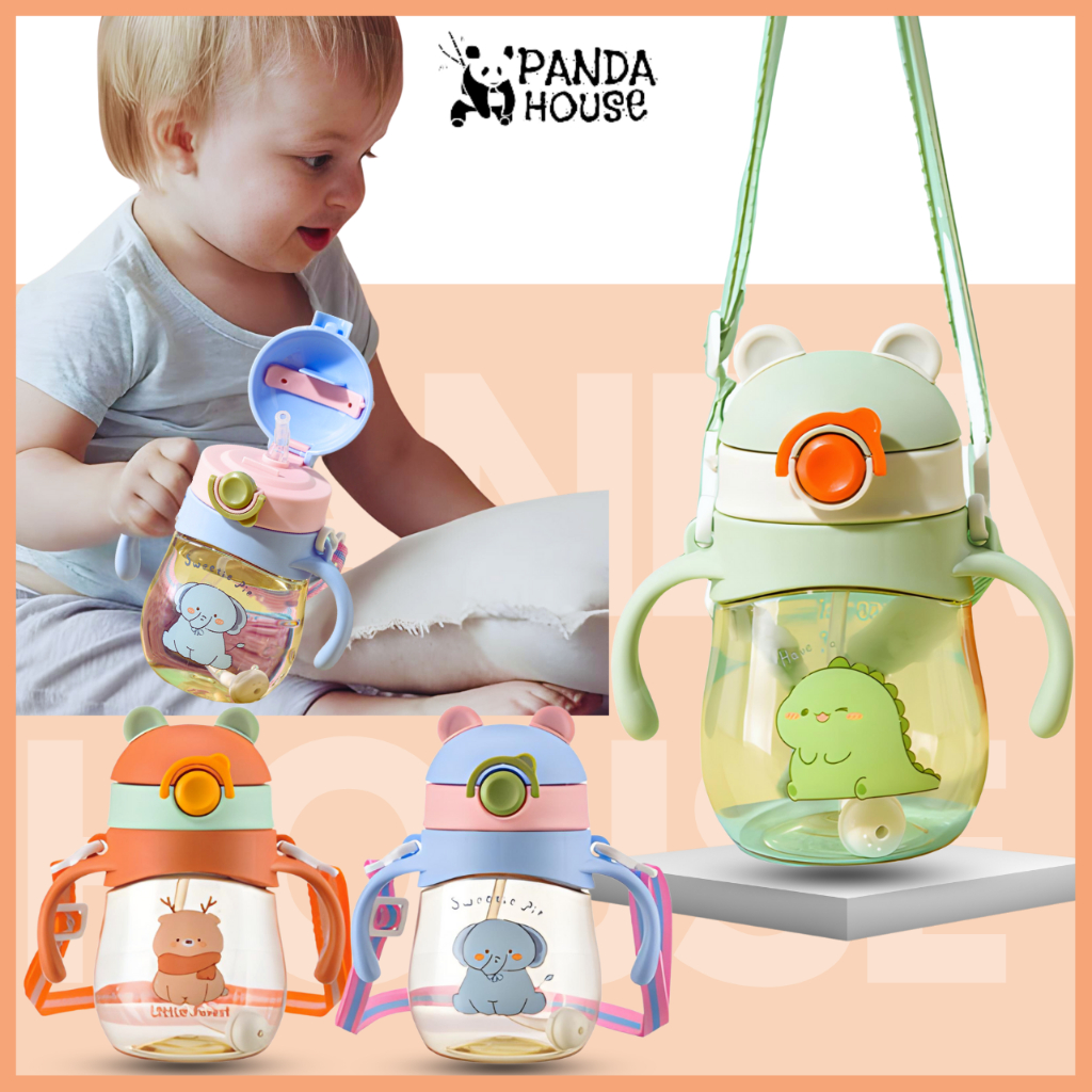 410ML Baby Water Bottle Training Cup Free with Gravity Ball Straw Handle Botol Air Bayi Anti ...