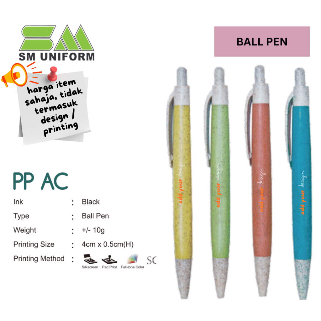 Custom Design Printing Ball Pen Print Nama Cetak Logo Doorgift Annual ...