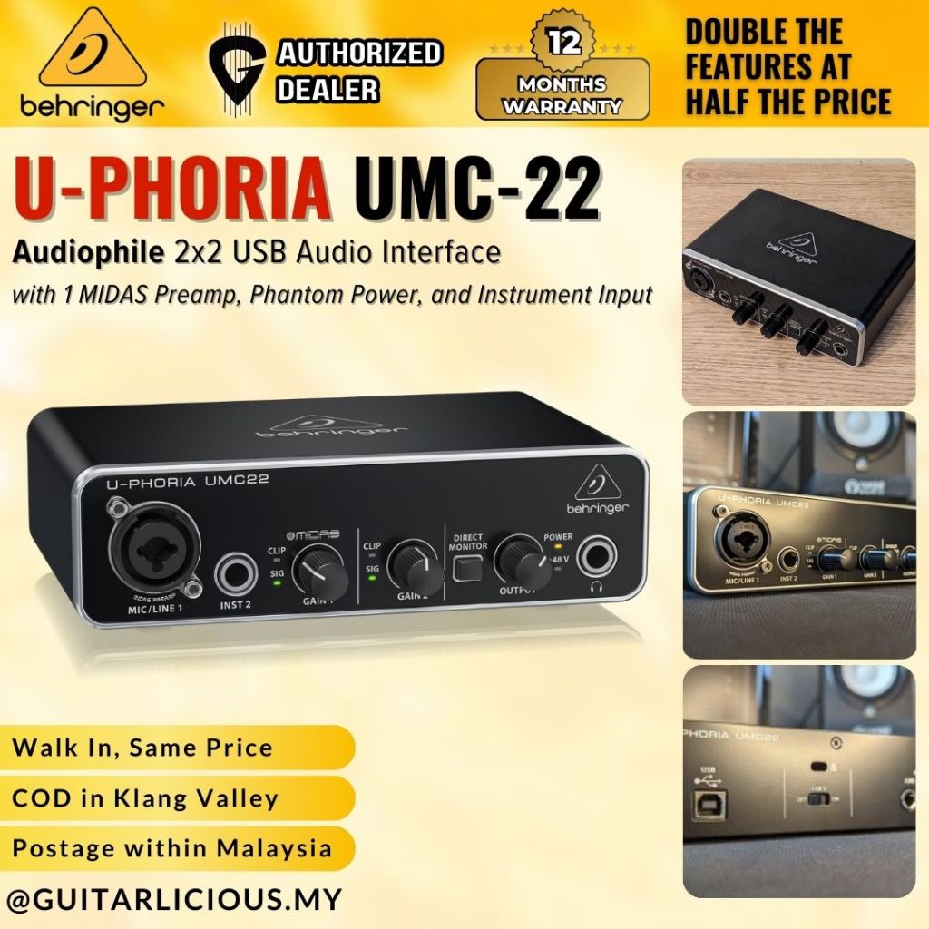 Behringer U-Phoria UMC22 Audiophile 2x2 USB Audio Interface with Midas ...