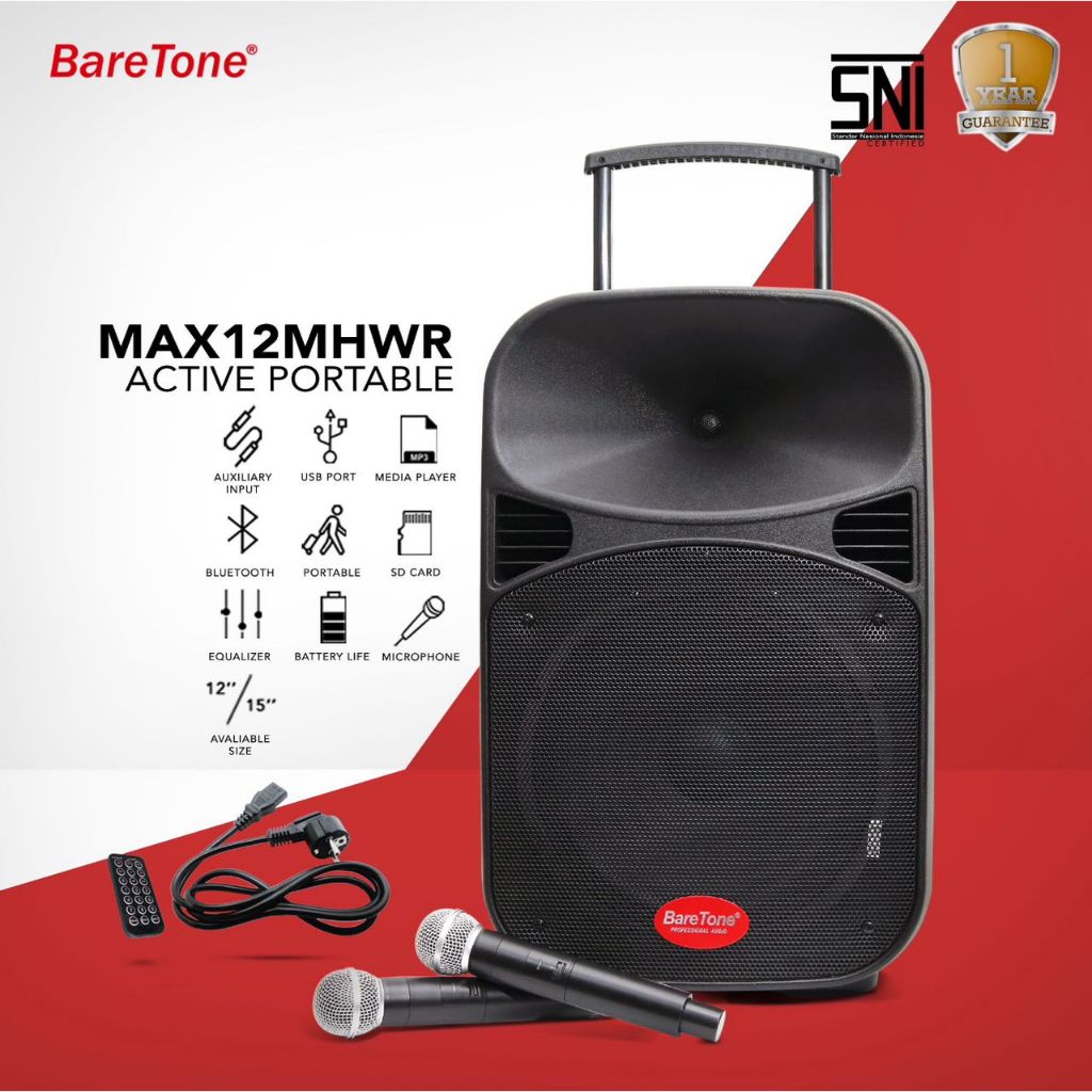 BareTone Portable Speaker With USB/Bluetooth (12"/100W) MAX12MHWR ...