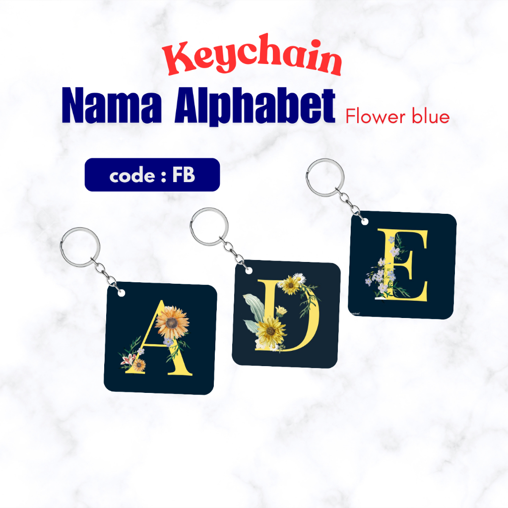 KEYCHAIN ALPHABET HURUF NAMA FLOWER GOLD ELEGAN ACRYLIC GANTUNGAN KUNCI ...