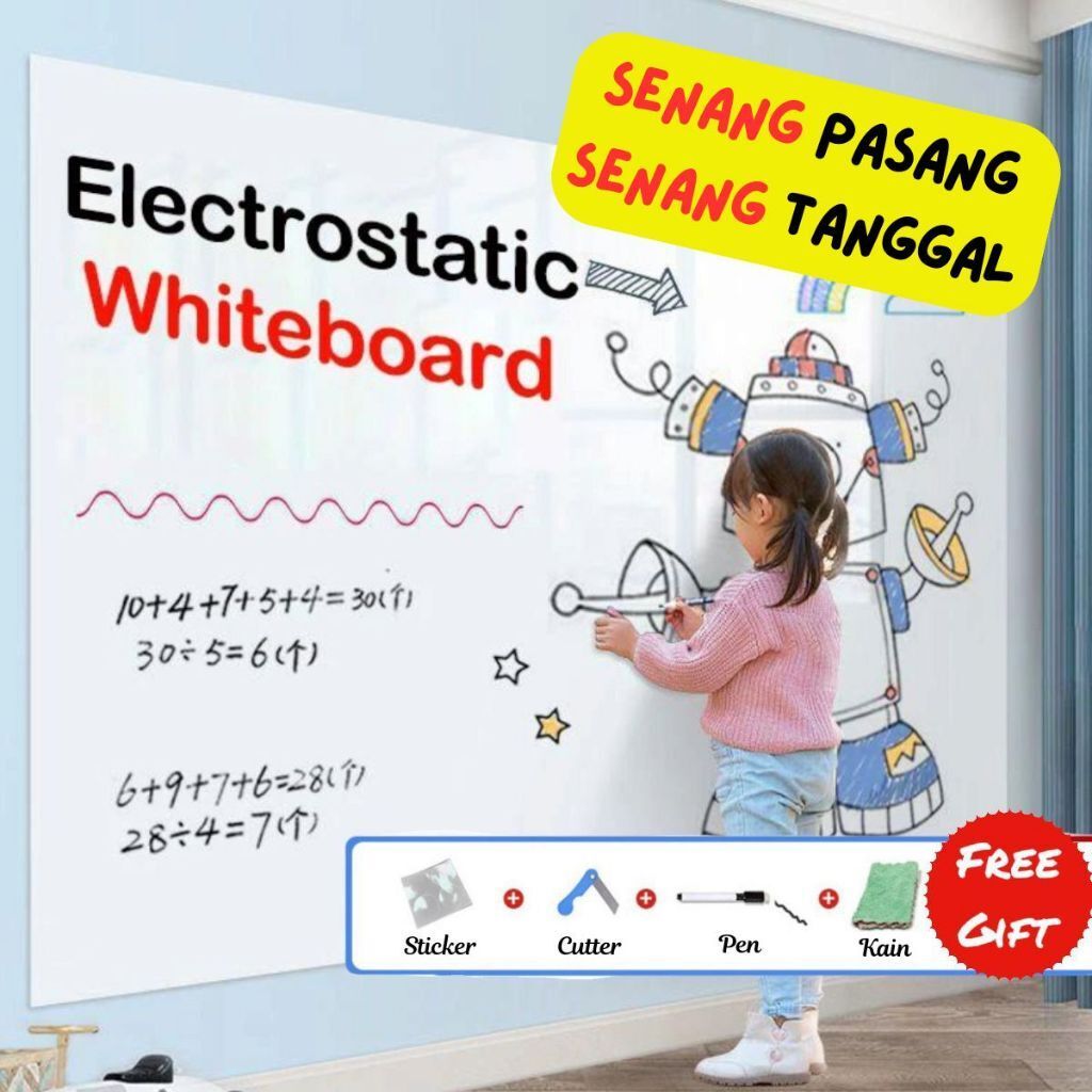 Whiteboard Electrostatic 120cm / 90cm Wall Sticker Papan Putih Tak ...