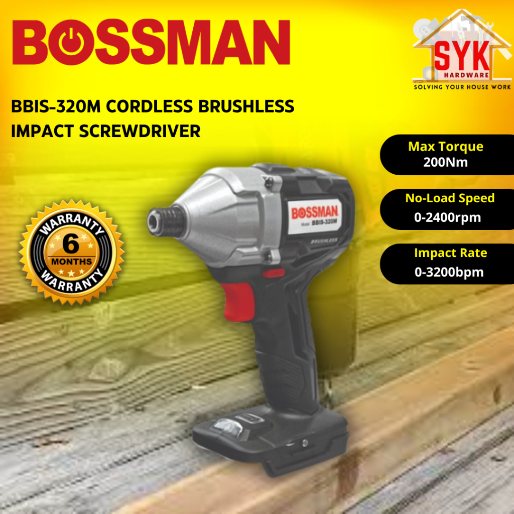 SYK BOSSMAN BBIS-320M 20V Cordless Brushless Impact Screwdriver Mesin ...