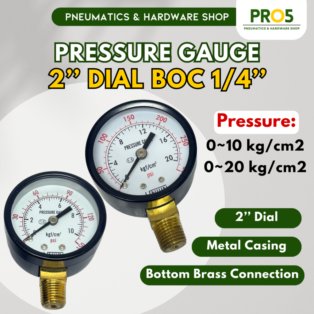Unijin 2’’ Dial Pressure Gauge | Bottom Connection ¼’’ | 10 Bar | 20 ...
