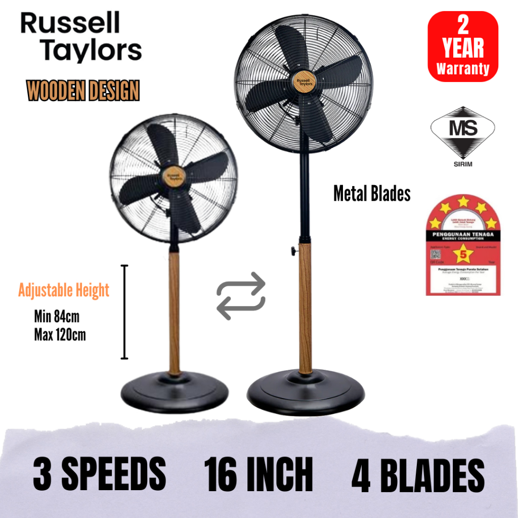 RUSSELL TAYLORS STAND FAN 16” METAL BLADES WOODEN DESIGN SF3 | KIPAS DIRI DESIGN 16” 2 in 1 ...