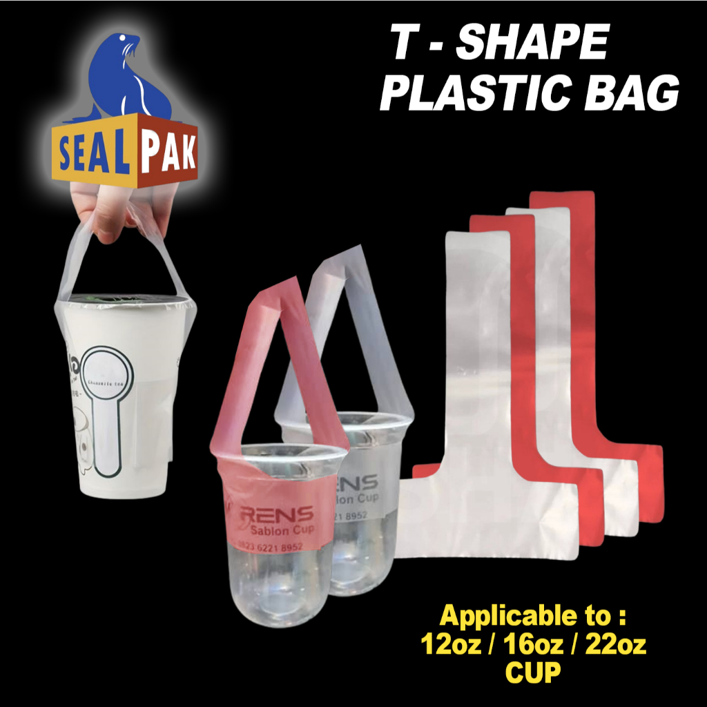 T-Shape Plastic Bag Carrier for 12oz/16oz/22oz Cup / T Bag / Plastik ...