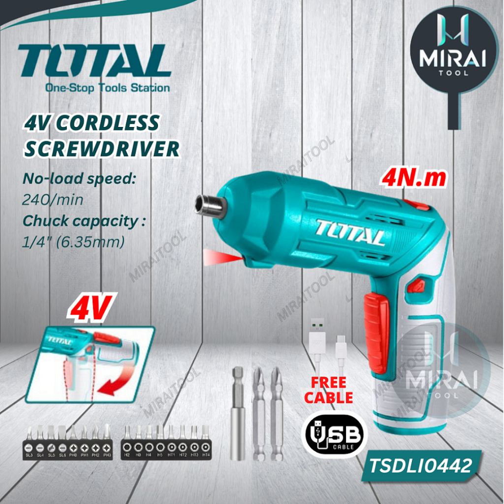 TOTAL TSDLI0442 4V Li-ion Cordless Screwdriver + FREE CABLE | Shopee Malaysia