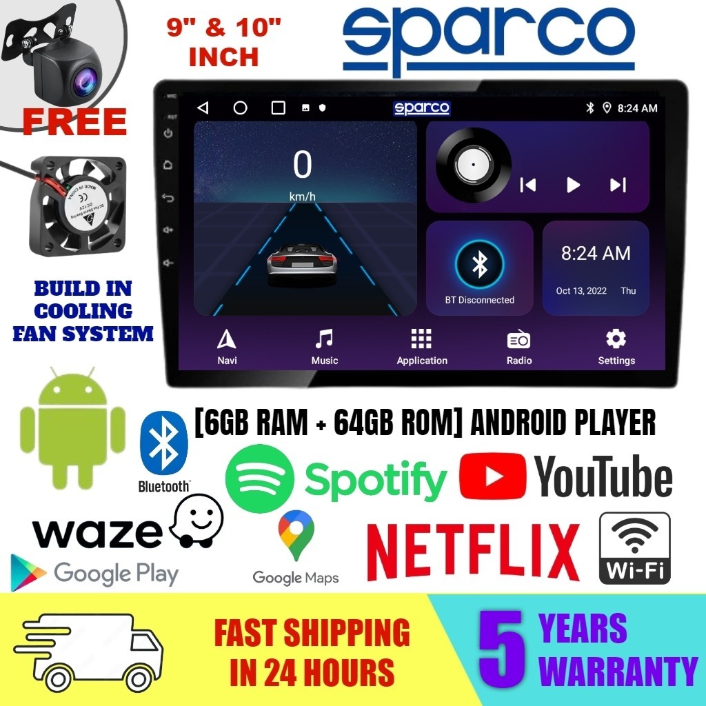 [6GB RAM+64GB ROM] QLED Sparco Android Player 9"10" inch Quad Core Car ...