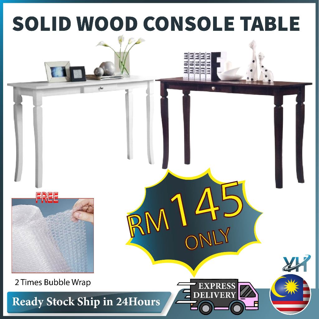 Meja Study Desk Meja 1 Drawer Solid Wood Console Table Kayu Meja ...
