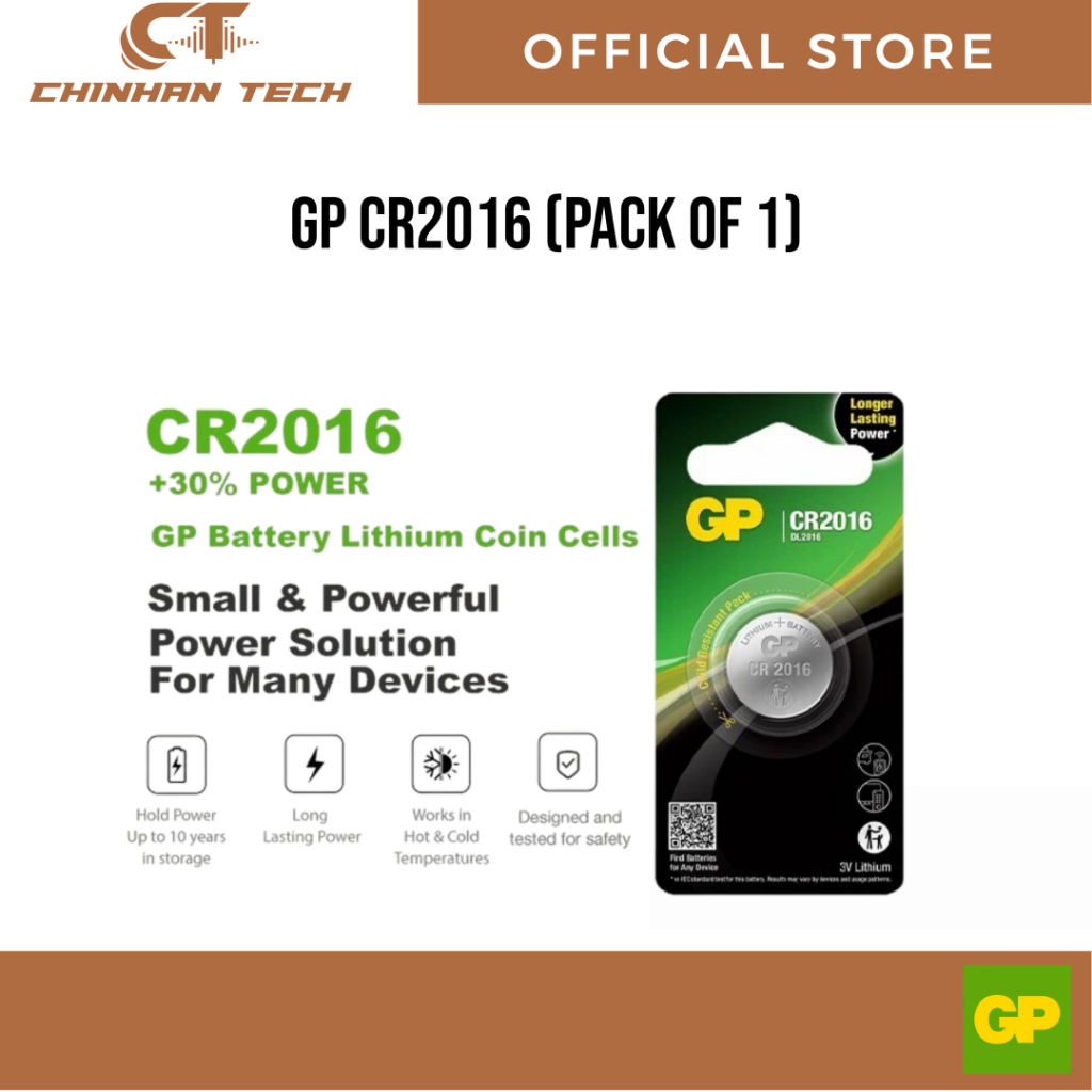 GP Lithium Coin Cells Battery CR2016 [ Card of 1s ] (DL2016 BR2016 280-208 ECR2016 SBT11 2016 ...