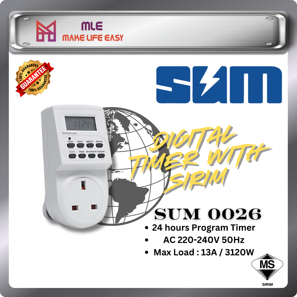SUM 13A 3 Pin Digital plug Timer with SIRIM (Back up Battery) - SUM ...