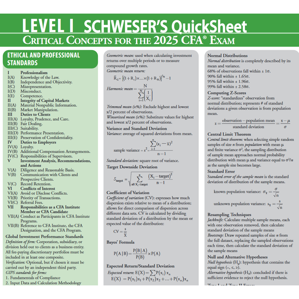 CFA 2025 Level I Schwesers Quicksheet | Shopee Malaysia