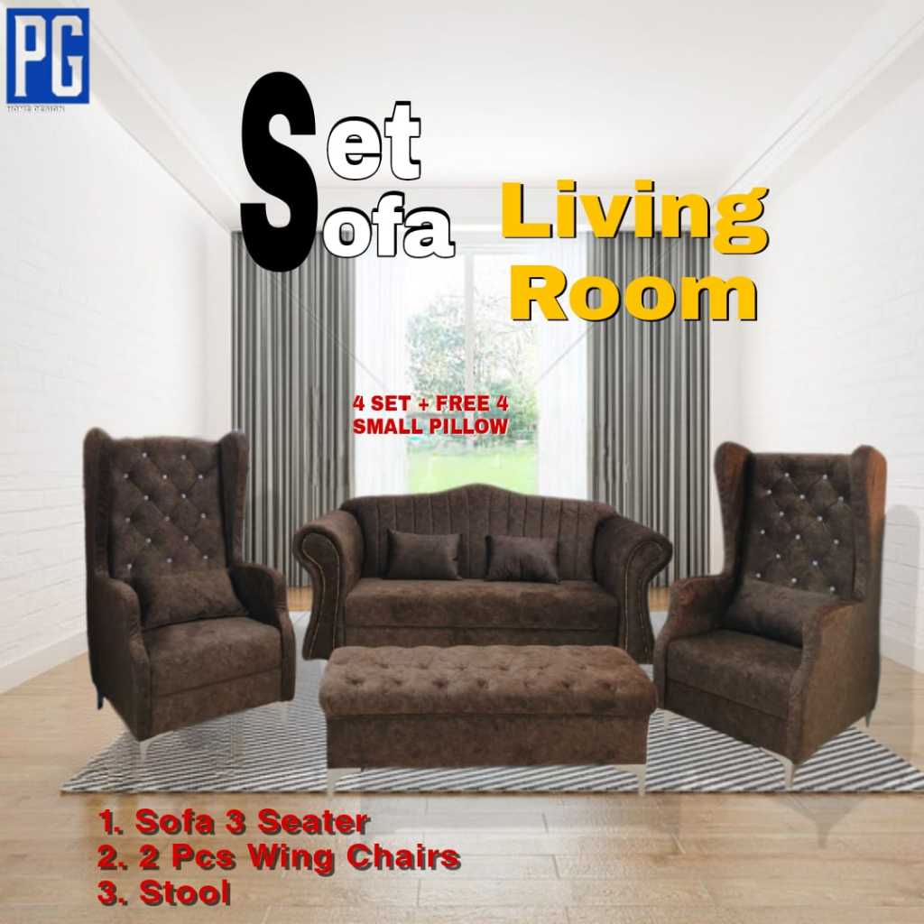 PG HOME :- SOFA LIVING ROOM 4 SET/ SIMPLE LIVING ROOM SET (2 PCS WING ...
