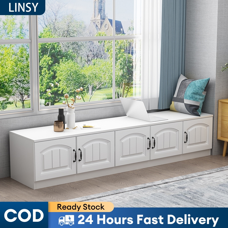 LINSY Bay window cabinet solid wood cabinet Floor-standing storage ...