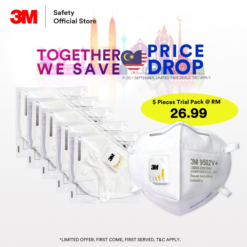3M™ 9502V+ KN95 & P2 Particulate Respirator/ DOSH SIRIM Approved/ Replace 3M™ 9010VCN/ Dust Haze ...