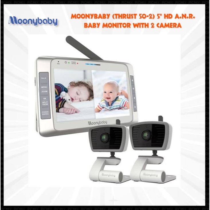 MOONYBABY THRUST 50-2 Split Screen 5" HD A.N.R. Baby Monitor with 2 ...
