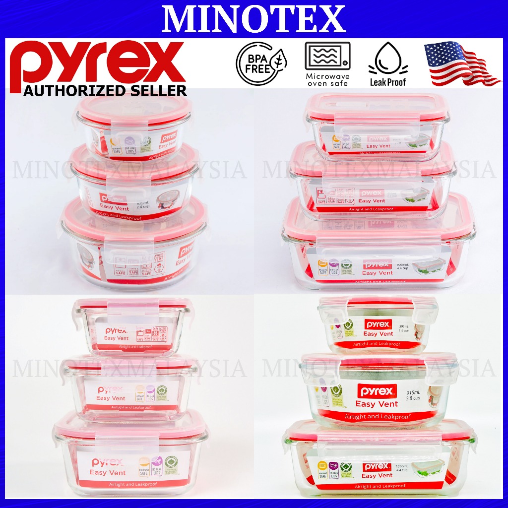 Pyrex Easy Vent (Rectangle / Square / Round) Glass Storage Bowl Air ...